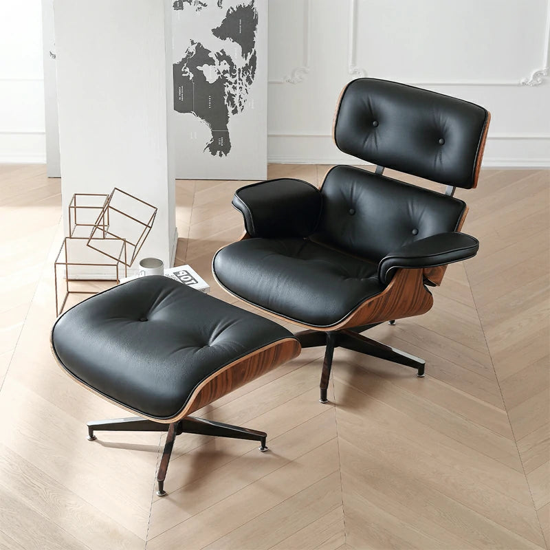 FAUTEUIL JAMES LOUNGE CHAIR EN CUIR ANILINE ET BOIS DE PALISSANDRE ...